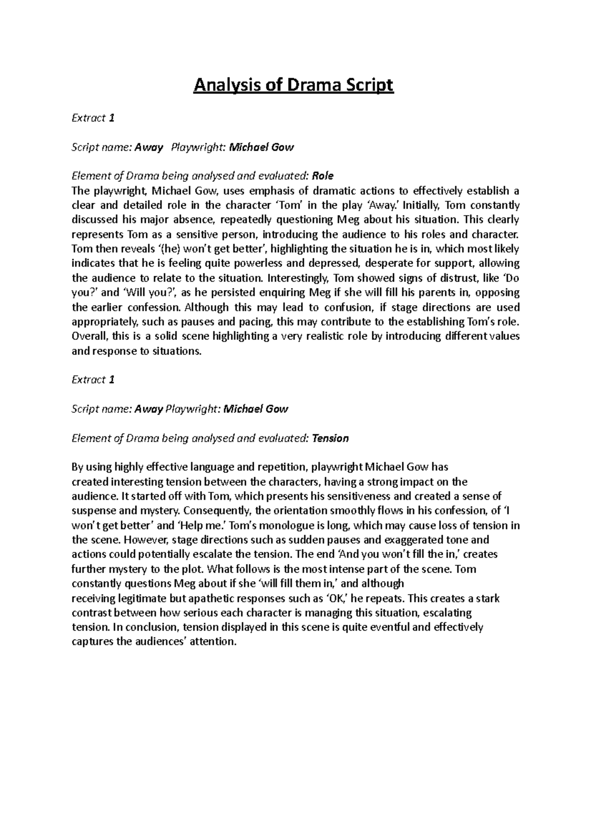 Analysis of Drama Script - Analysis of Drama Script Extract 1 Script ...