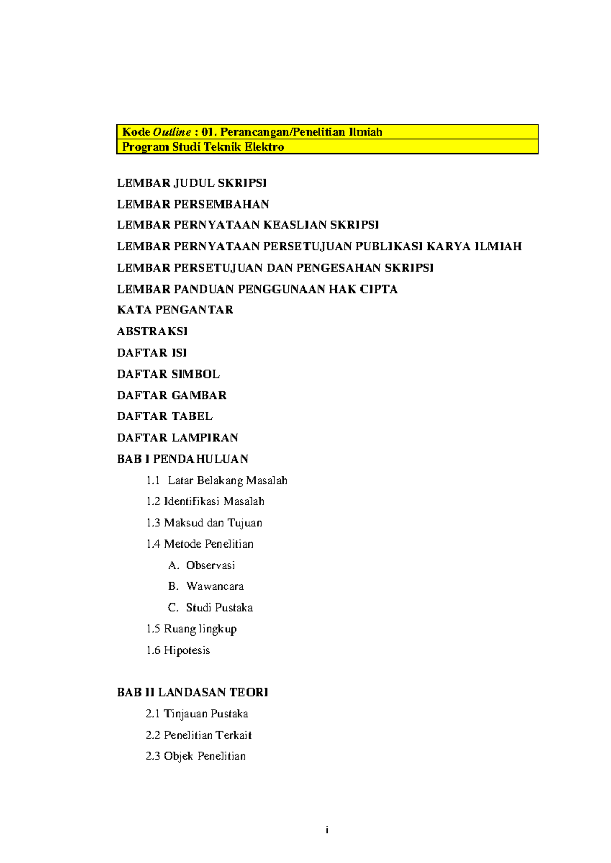 Outline Proposal Skripsi Teknik Elektro - i Kode Outline : 01 ...