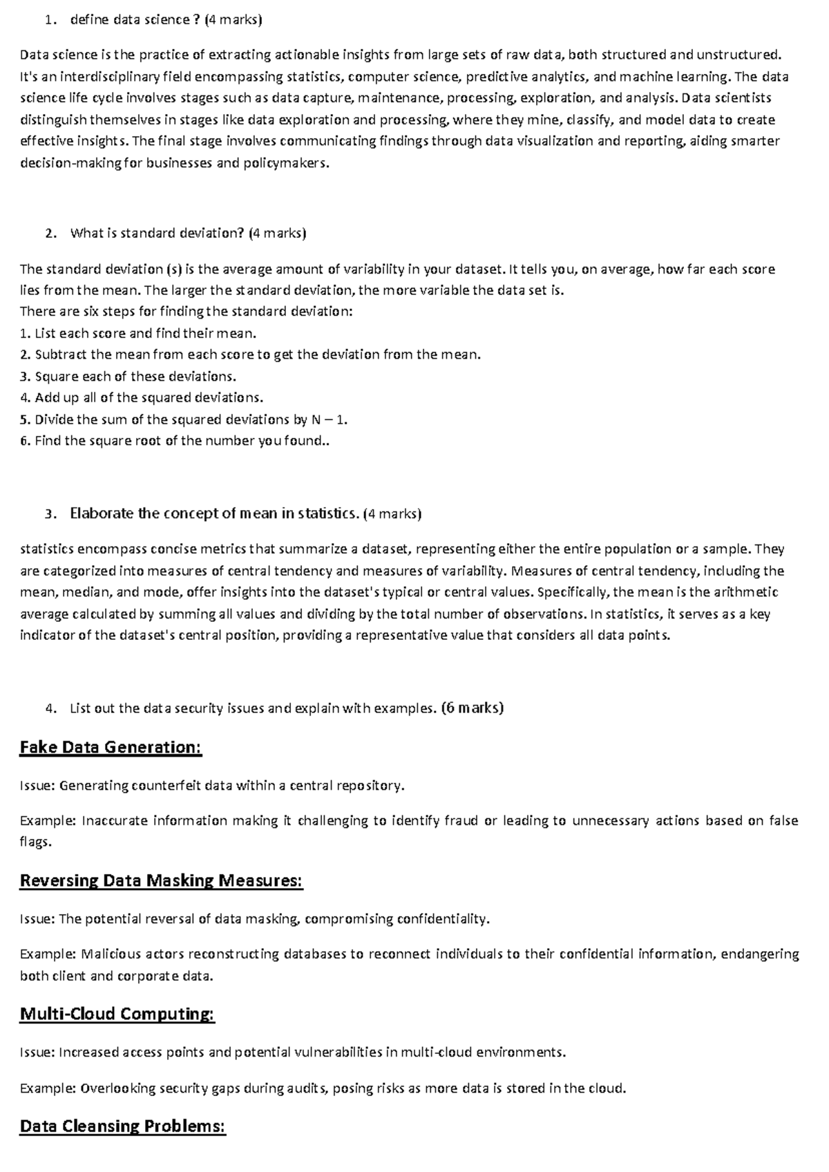 Data science pre University - 1. define data science? (4 marks) Data science is the practice of ...