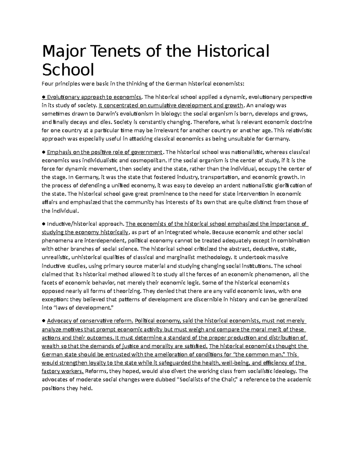 Tenets of historical & mercantilist school - Major Tenets of the ...