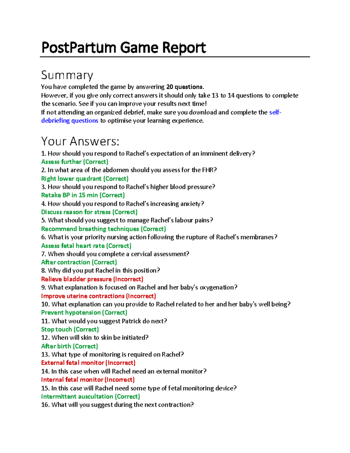 Postpartum Game Report Summary - PostPartum Game Report Summary You ...