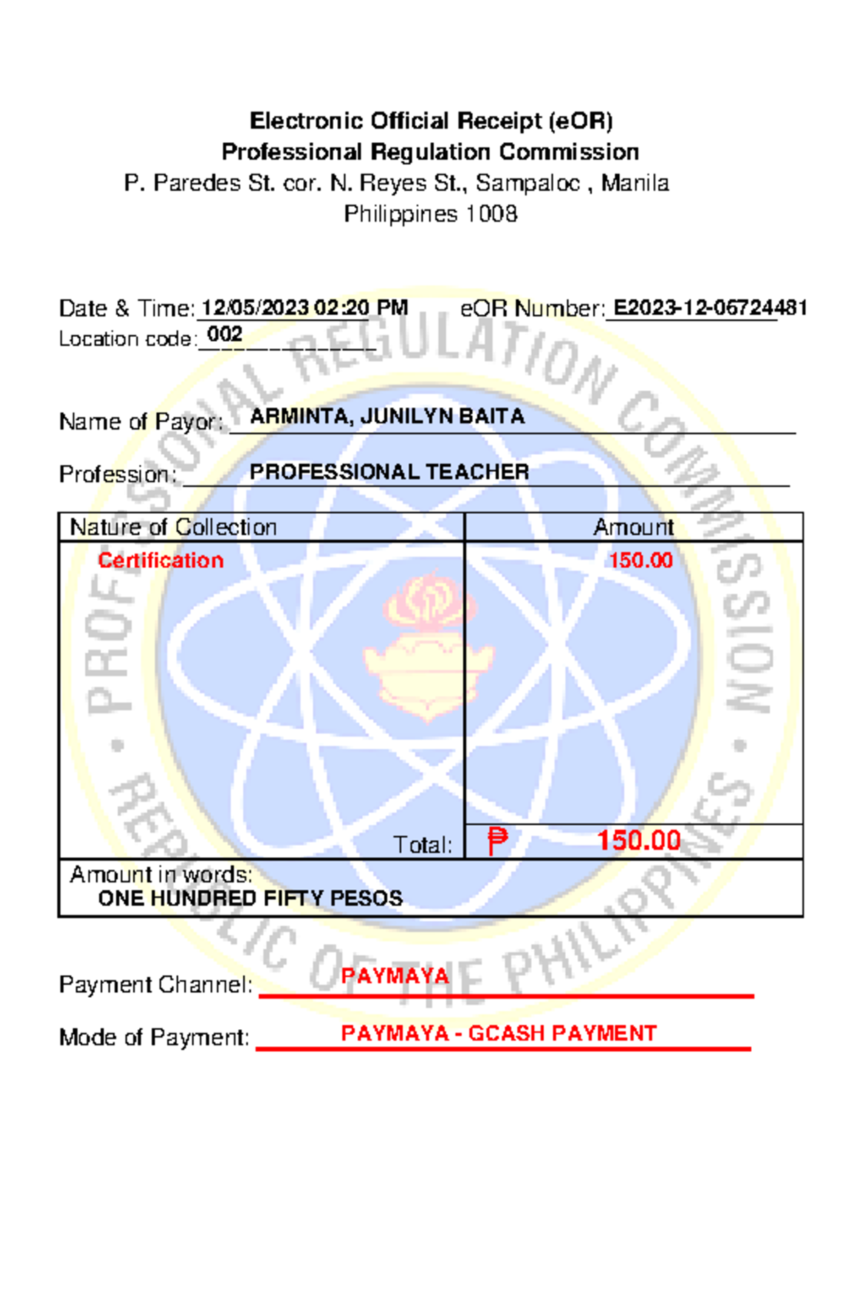 Doc - asdfasdfasggg - Electronic Official Receipt (eOR) Professional ...