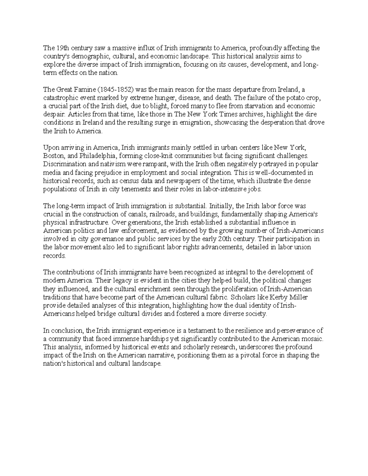 Essay 1-2 - The 19th century saw a massive influx of Irish immigrants ...