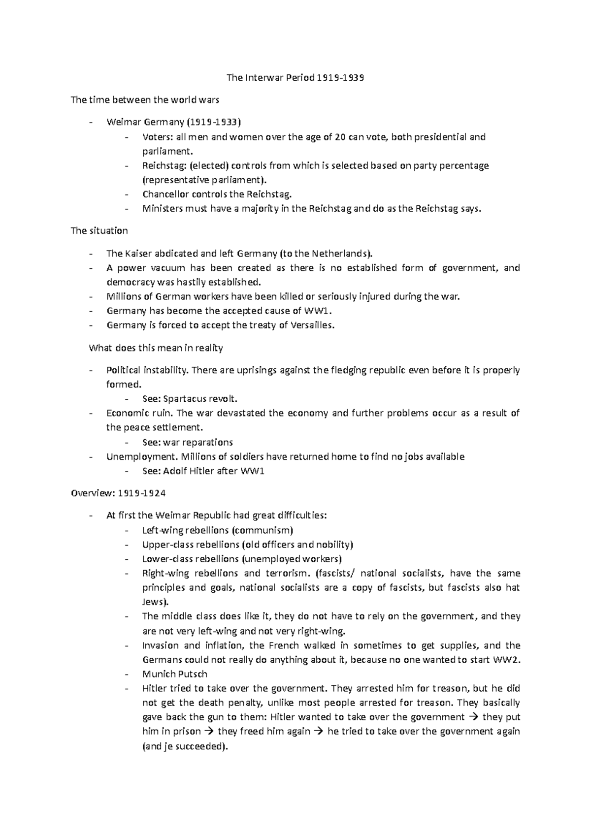 The Interwar Period - Reichstag: (elected) controls from which is ...