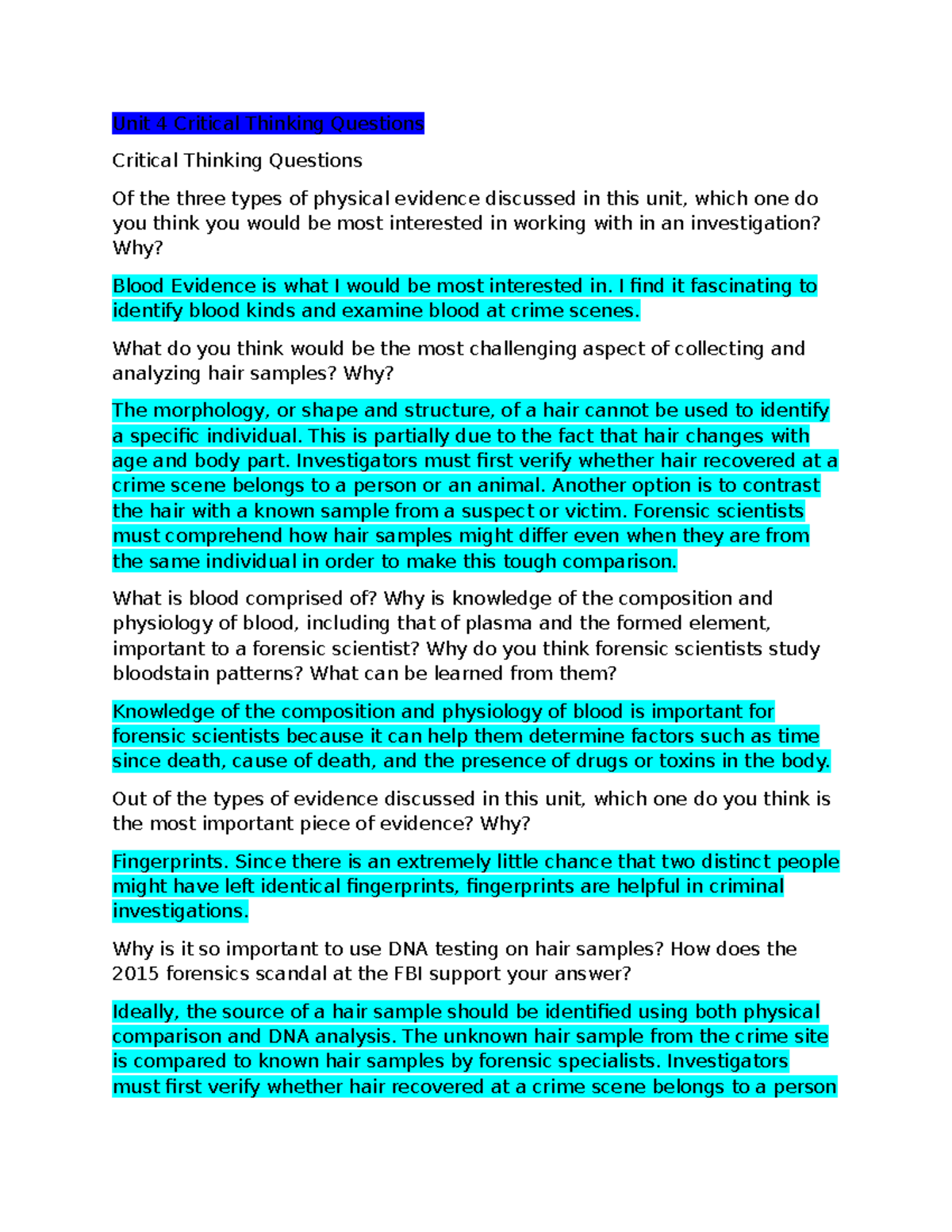 Unit 4 Critical thinking questions - Unit 4 Critical Thinking Questions ...