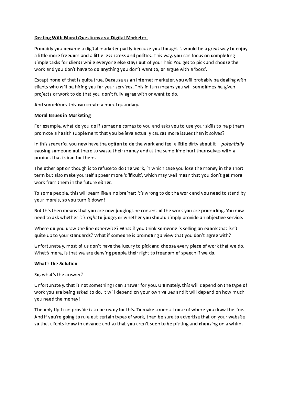 Article 4 Dealing With Moral Questions As A Digital Marketer article-4-dealing-with-moral-questions-as-a-digital-marketer