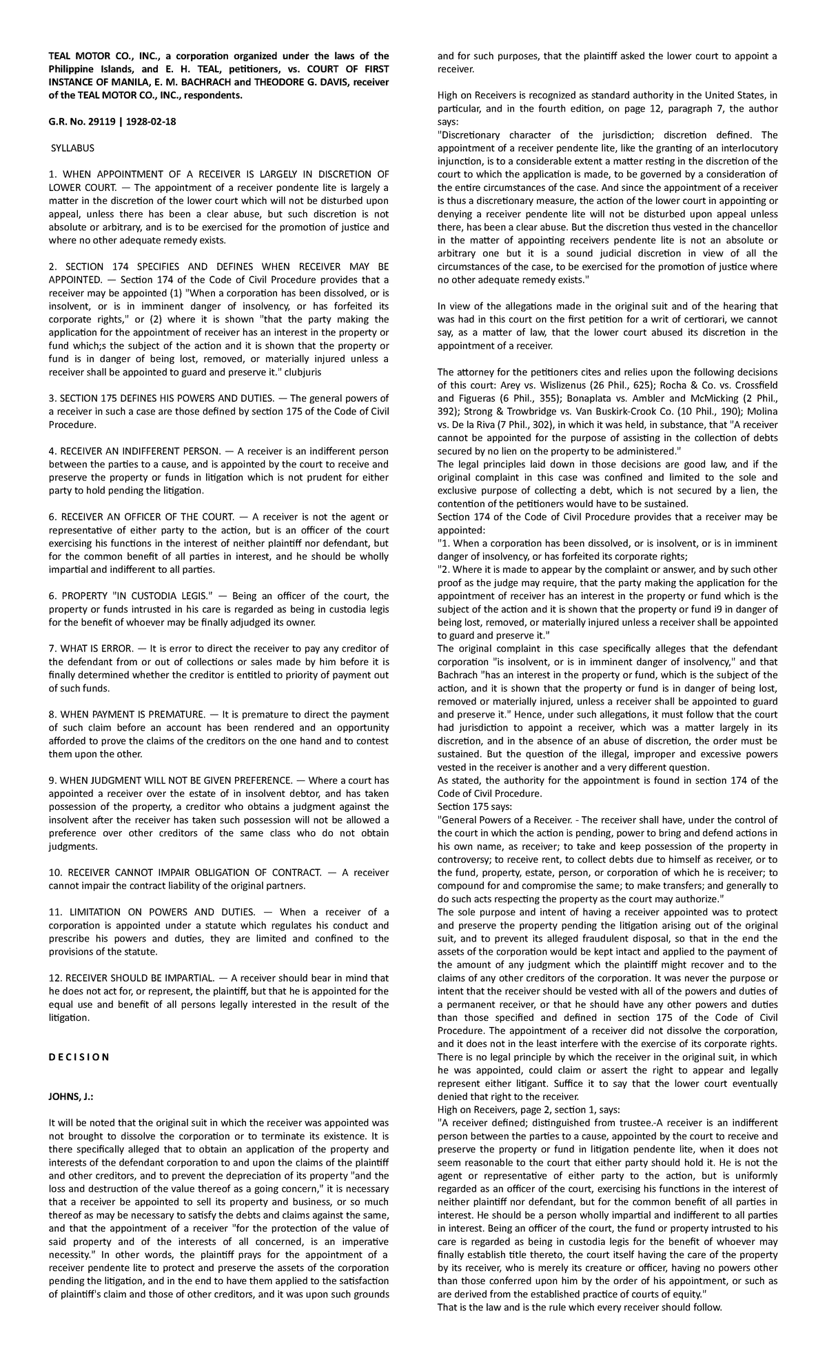 TEAL Motor CO vs CFI - Rem - TEAL MOTOR CO., INC., a corporation ...