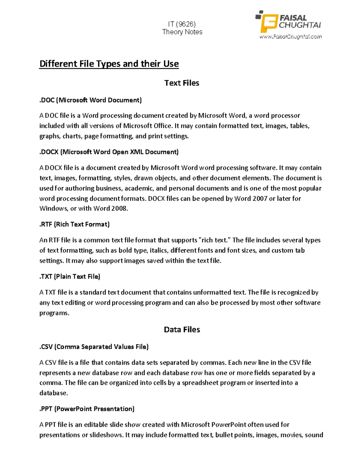 Different file types and i Gil78X - Theory Notes DiffereŶt File TLJpes ...