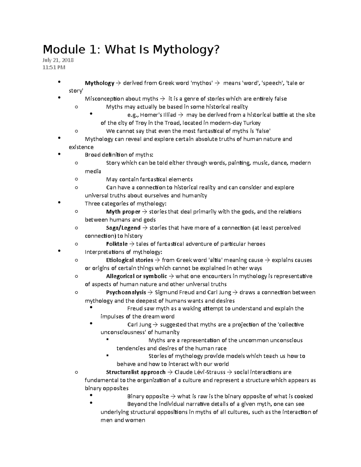 CLAS 104 modules - Lecture notes 1-19 - Module 1: What Is Mythology ...