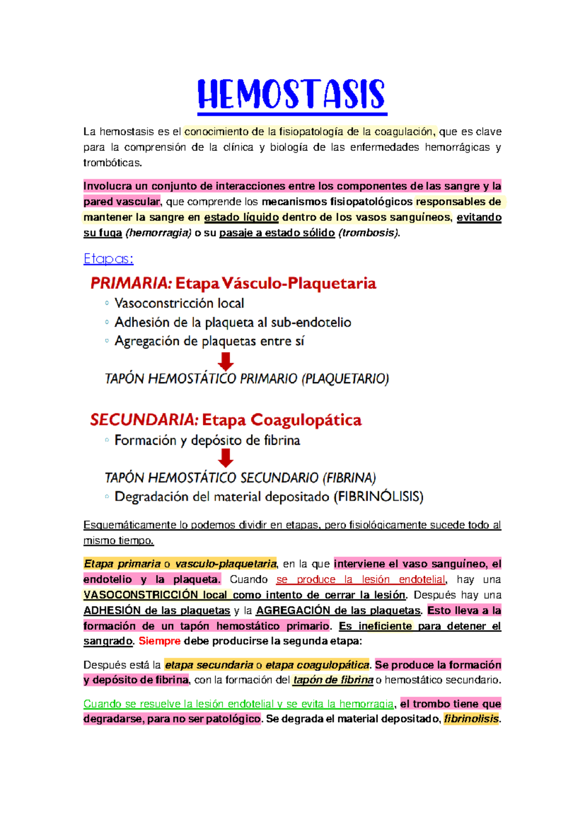 11. Hemostasis - Hemostasis La hemostasis es el conocimiento de la fisiopatología de la ...