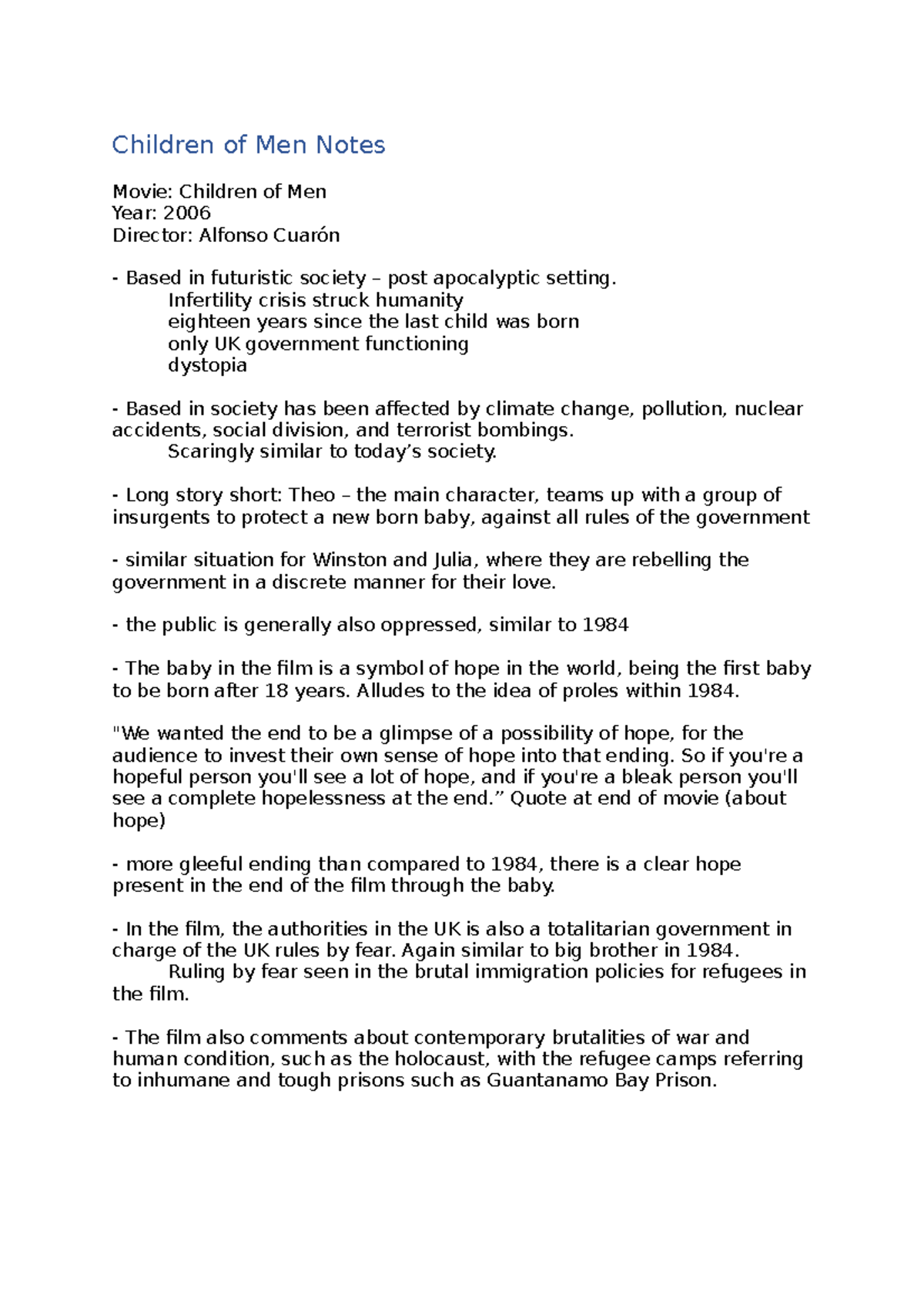 Children of Men Notes - Children of Men Notes Movie: Children of Men ...