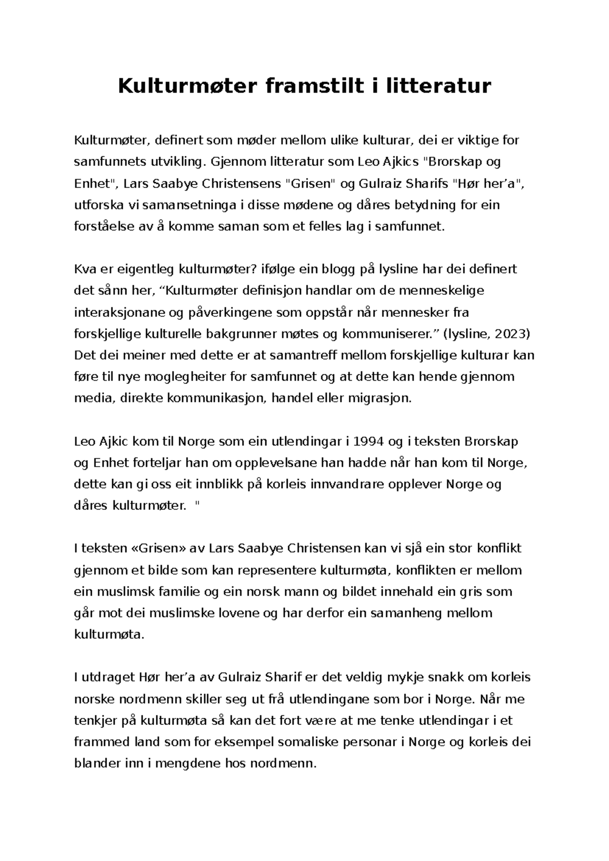 Fagartikkel norsk - Kulturmøter framstilt i litteratur Kulturmøter ...