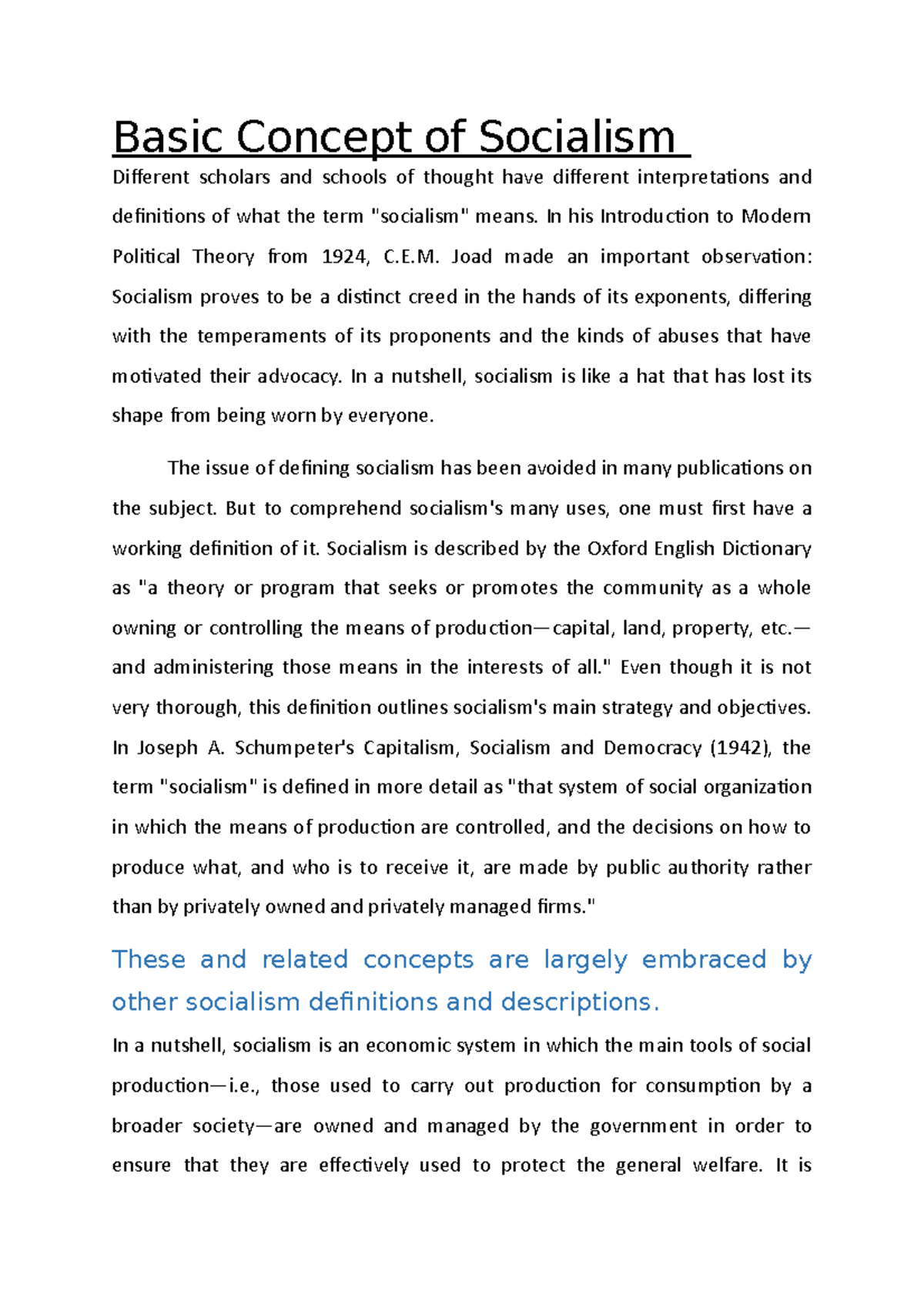 Basic Concept of Socialism - Basic Concept of Socialism Different ...