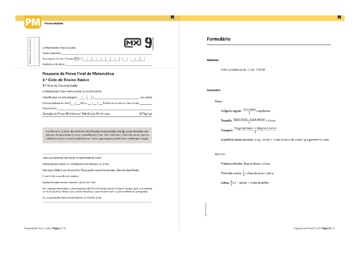 Prova Modelo 4 MX2 - PM MX 9 Formulário A PREENCHER PELO ALUNO Nome ...