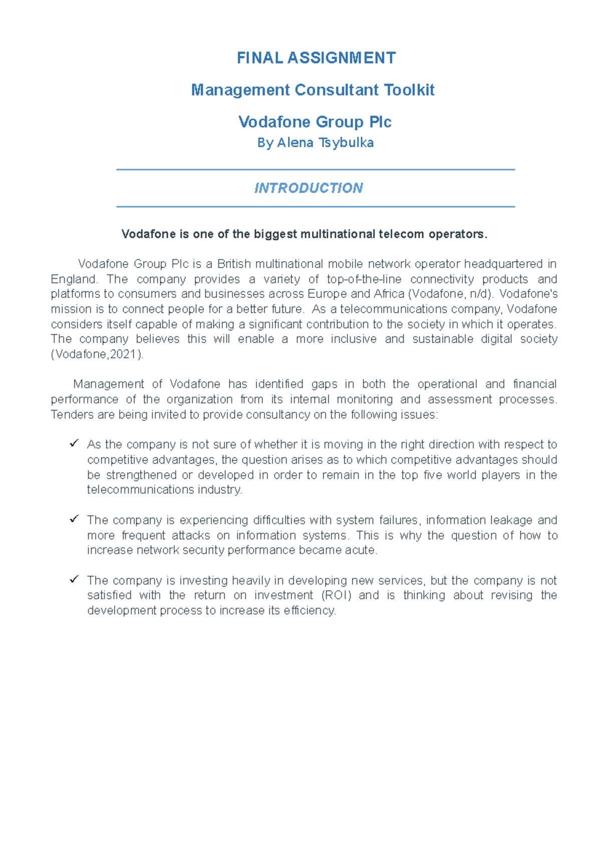 Final assesment -Management Consultant Toolkit - FINAL ASSIGNMENT ...