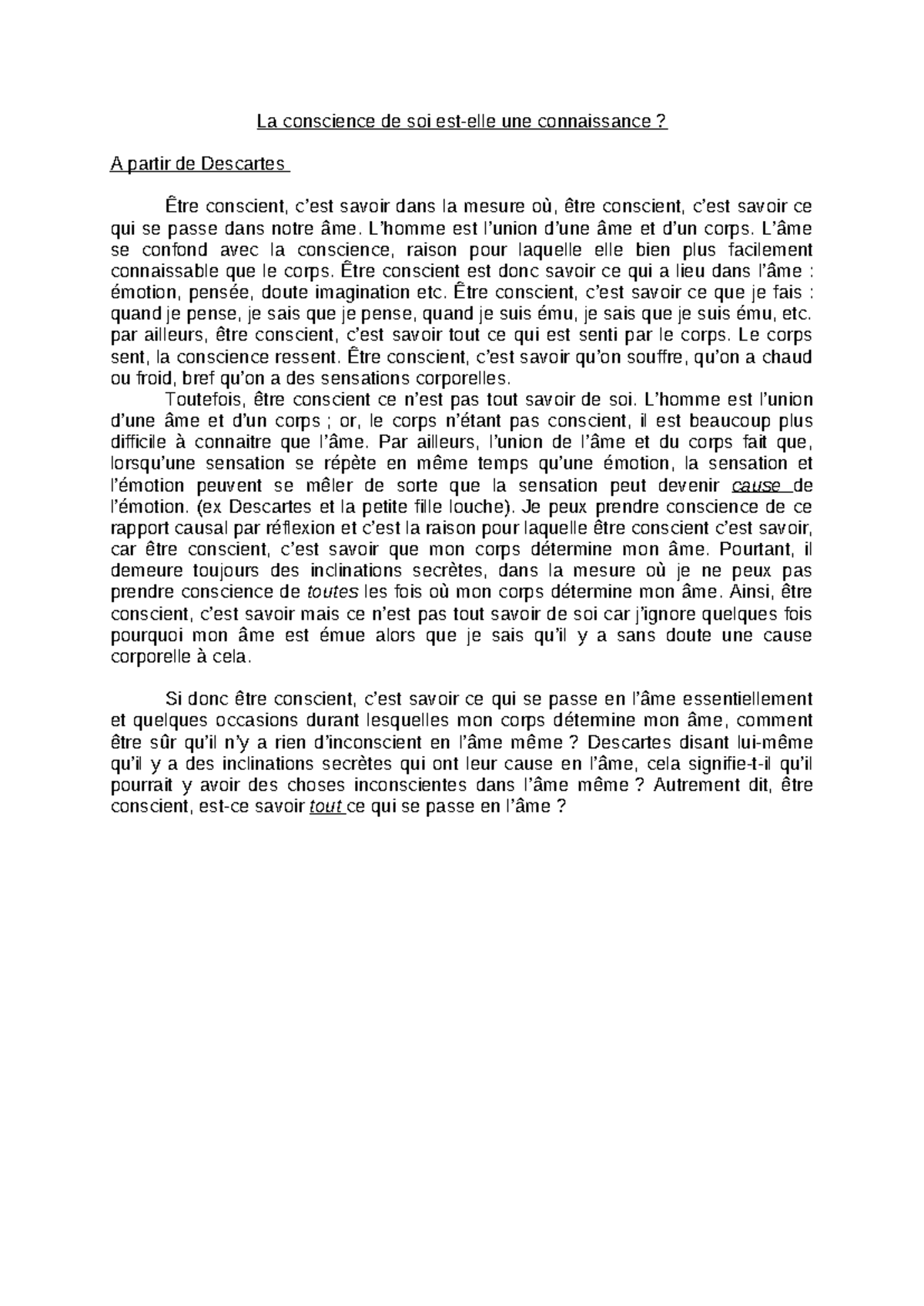 Etre conscient est ce savoir partie conscience - La conscience de soi ...