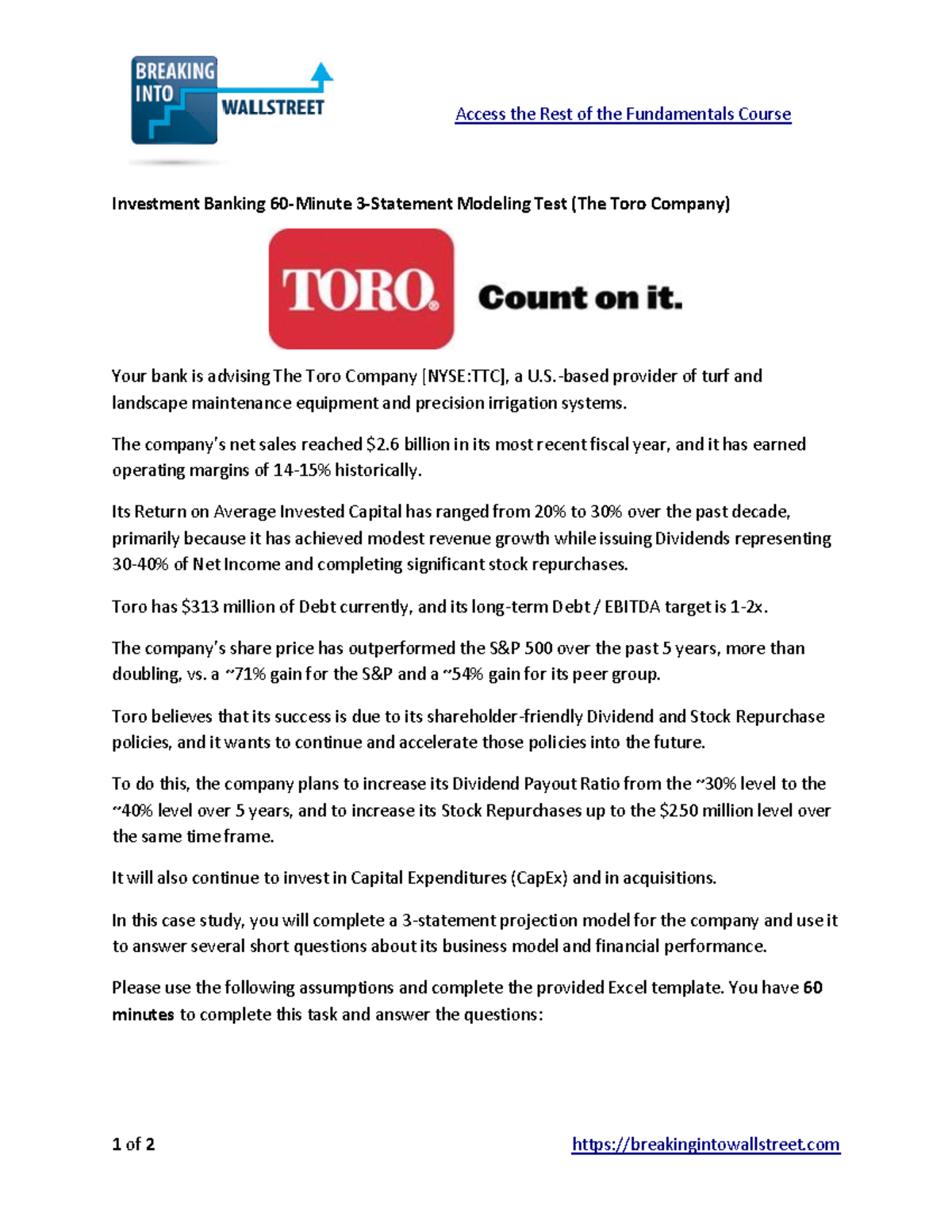 04 Toro 3 Statement Model Case Study - Access the Rest of the ...