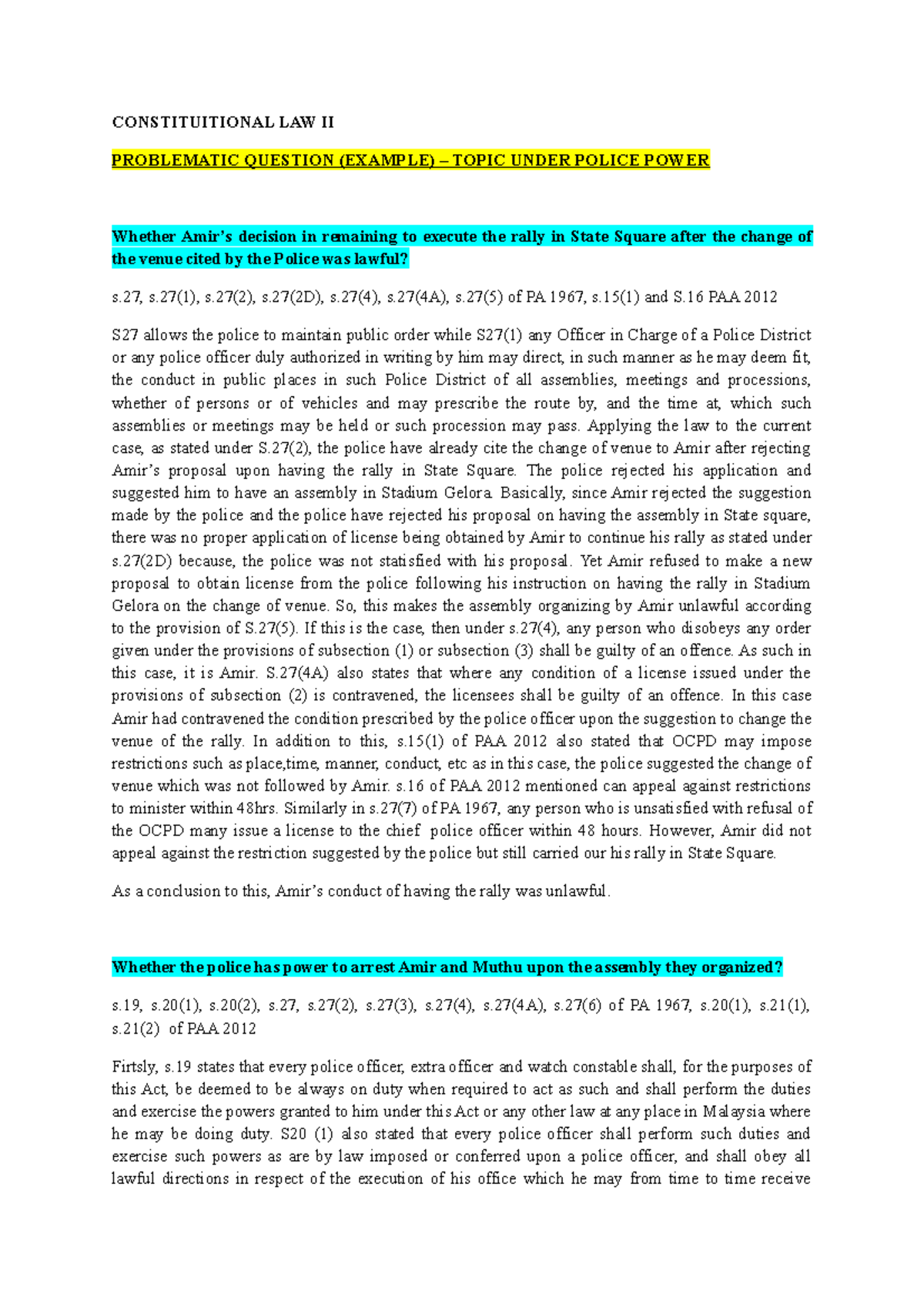 Police Power (example of a problematic question) - CONSTITUITIONAL LAW ...