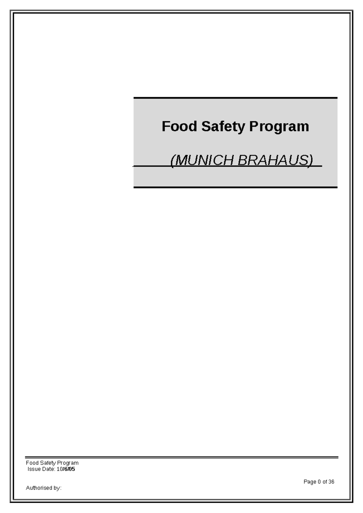Food safety program template - Food Safety Program _ (MUNICH BRAHAUS ...