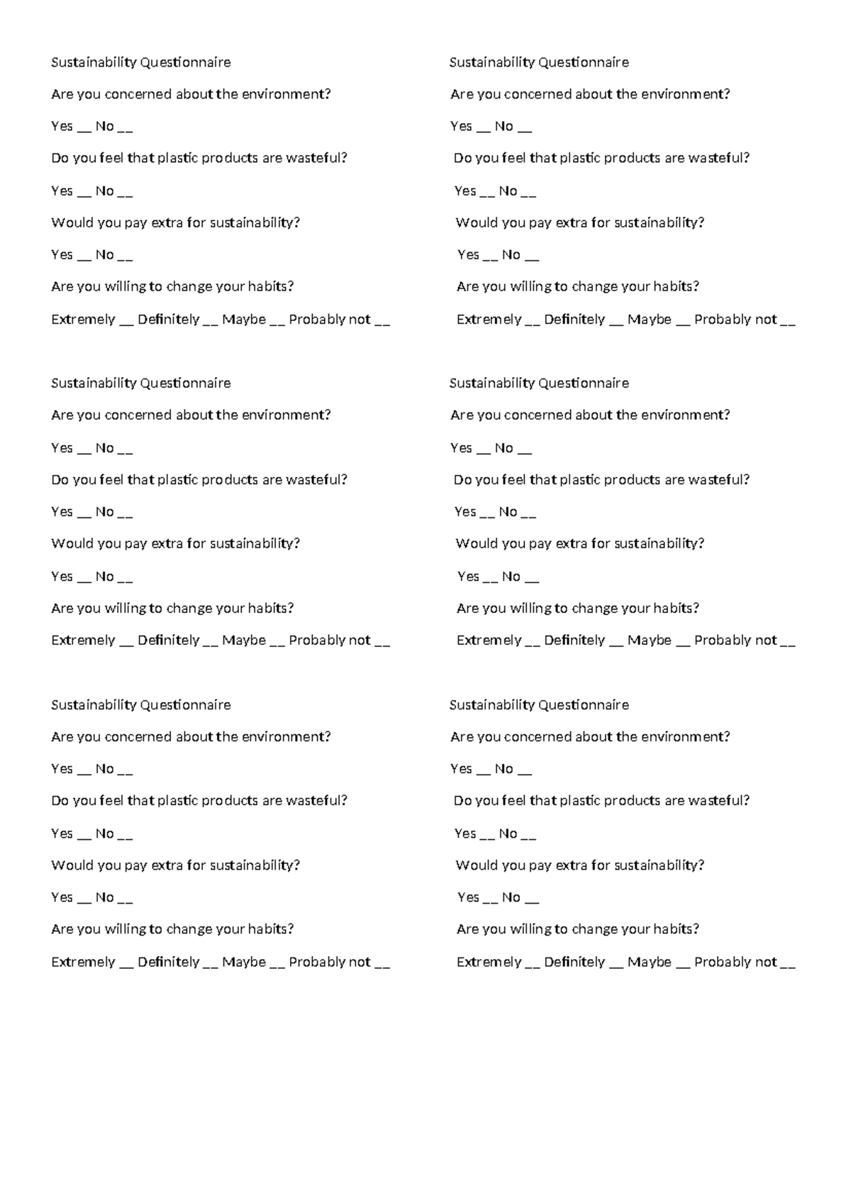 Sustainability Questionnaire Sustainability Questionnaire - Studocu