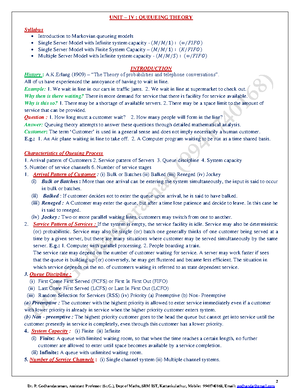 Probability and Queueing Theory - 21MAB204T - Studocu