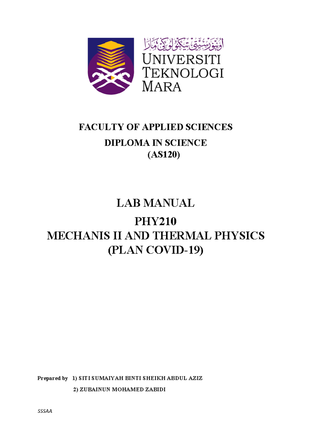 Lab phy - lab report - FACULTY OF APPLIED SCIENCES DIPLOMA IN SCIENCE (AS120) LAB MANUAL PHY ...