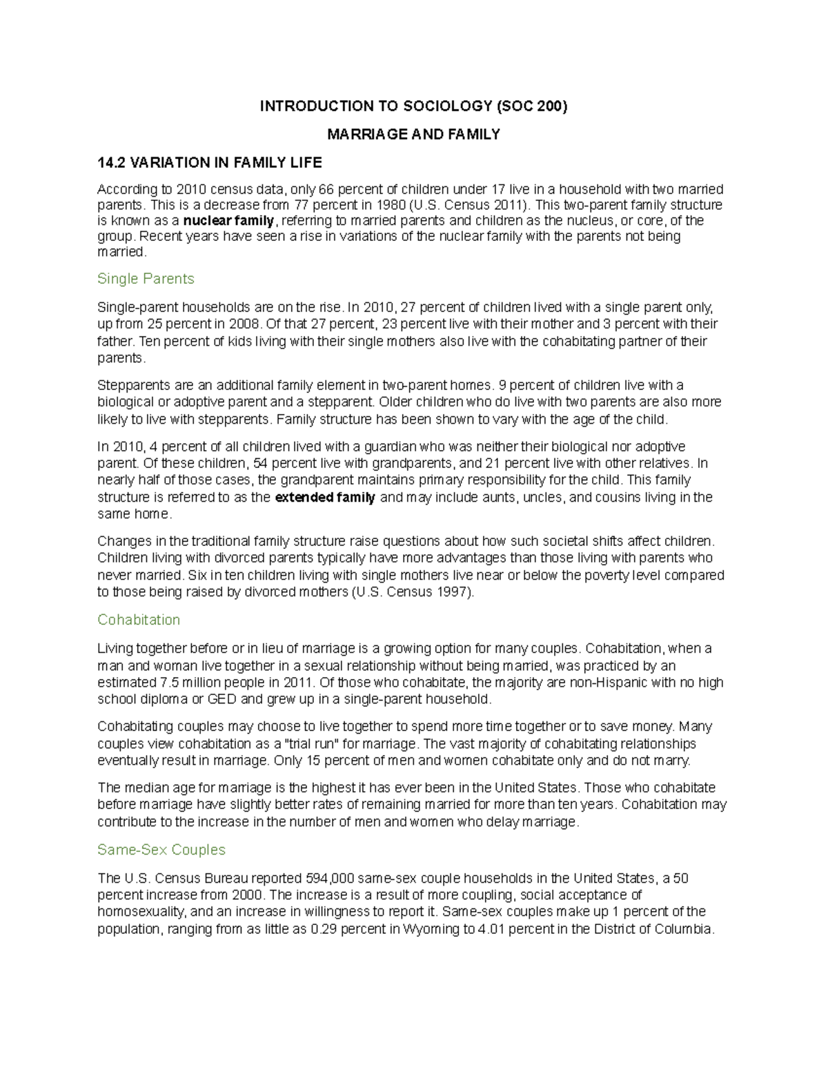 Variation in Family Life - INTRODUCTION TO SOCIOLOGY (SOC 200) MARRIAGE ...