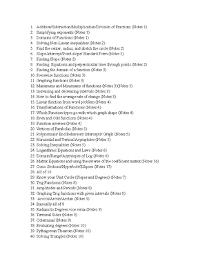 Trig Exam#2 Study Guide - \Equations to know 1. Unit Circle a. Slope b ...