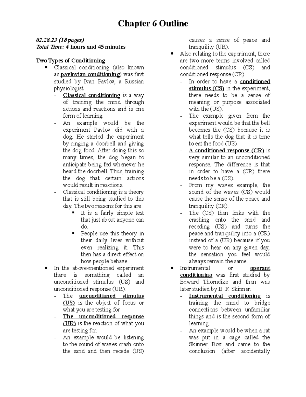 Chapter 6 Outline (Psychology) - 02.28 (18 pages) Total Time: 4 hours ...