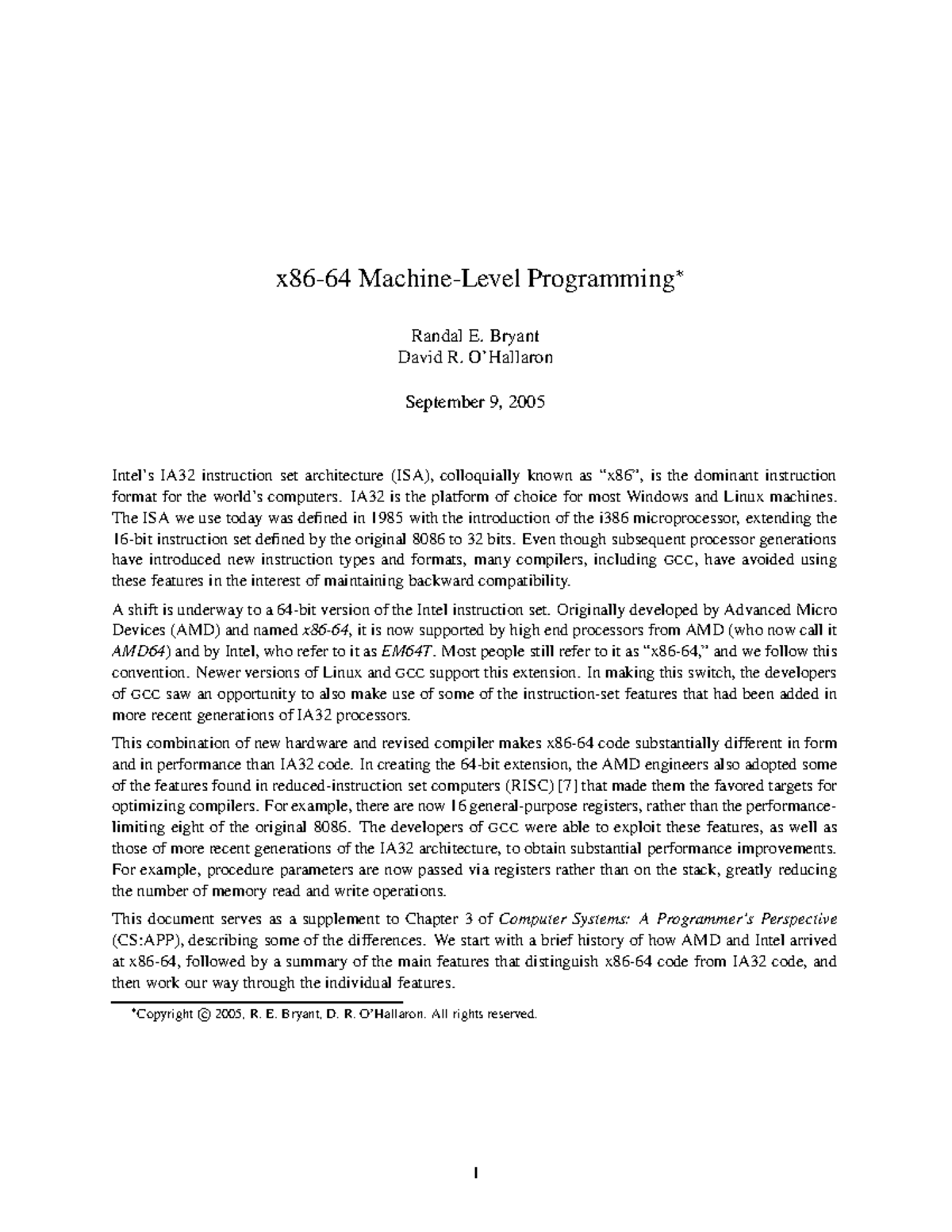 X86-64 Machine-Level Programming - x86-64 Machine-Level Programming ∗ Randal E. Bryant David R ...