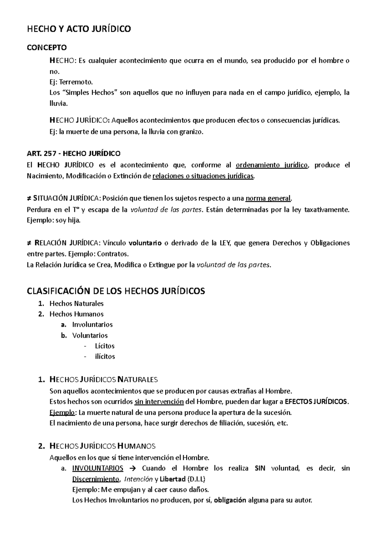 10. Hecho Y ACTO Jurídico - HECHO Y ACTO JURÍDICO CONCEPTO H ECHO: Es ...