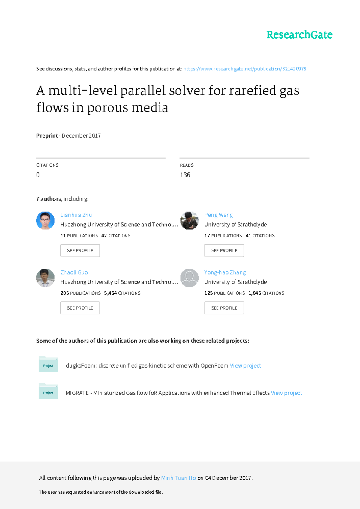 A Multi Level Parallel Solver For Rarefied Gas Flows In Porous Media See Discussions Stats 