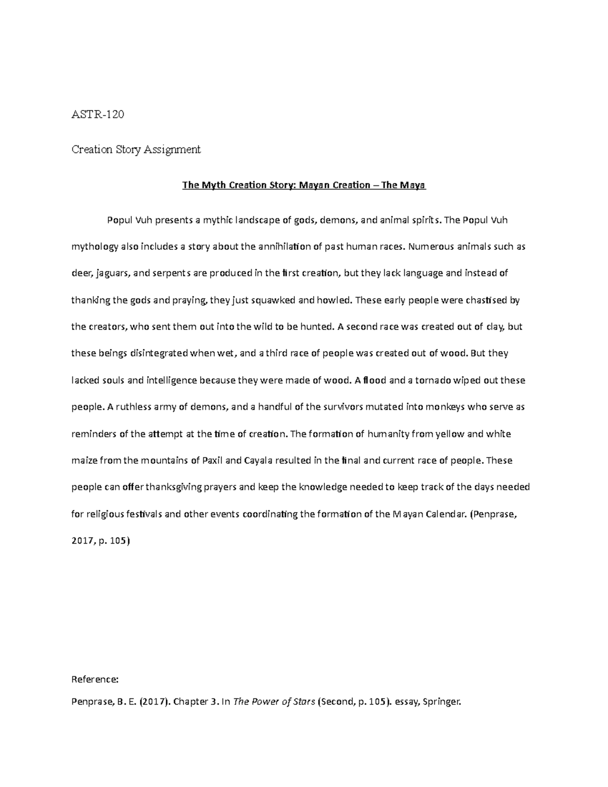 Creation Story - Assignment - ASTR- Creation Story Assignment The Myth ...