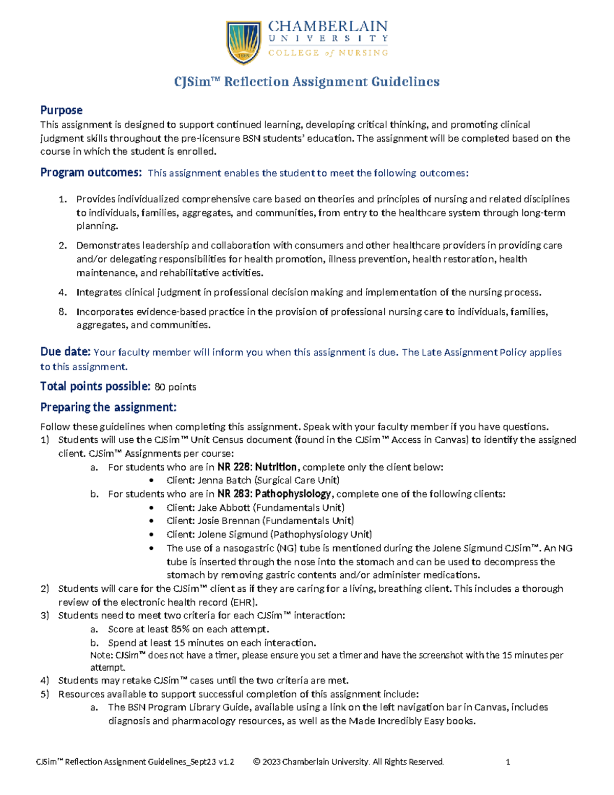 CJSim Reflection Assignment Guidelines Sept23 - CJSim™ Reflection Assignment Guidelines Purpose ...