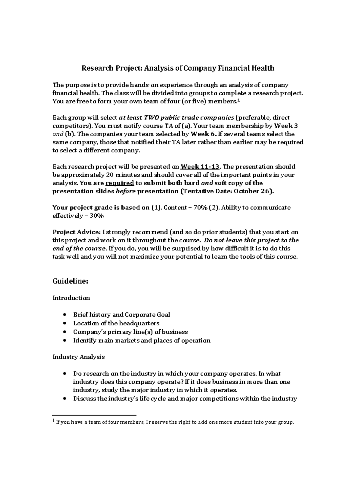 Project for fin - Research Project: Analysis of Company Financial ...