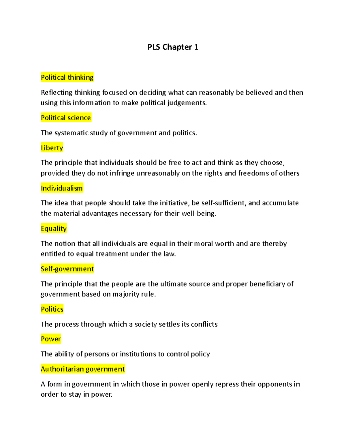 PLS Chapter 1 - Political science The systematic study of government ...