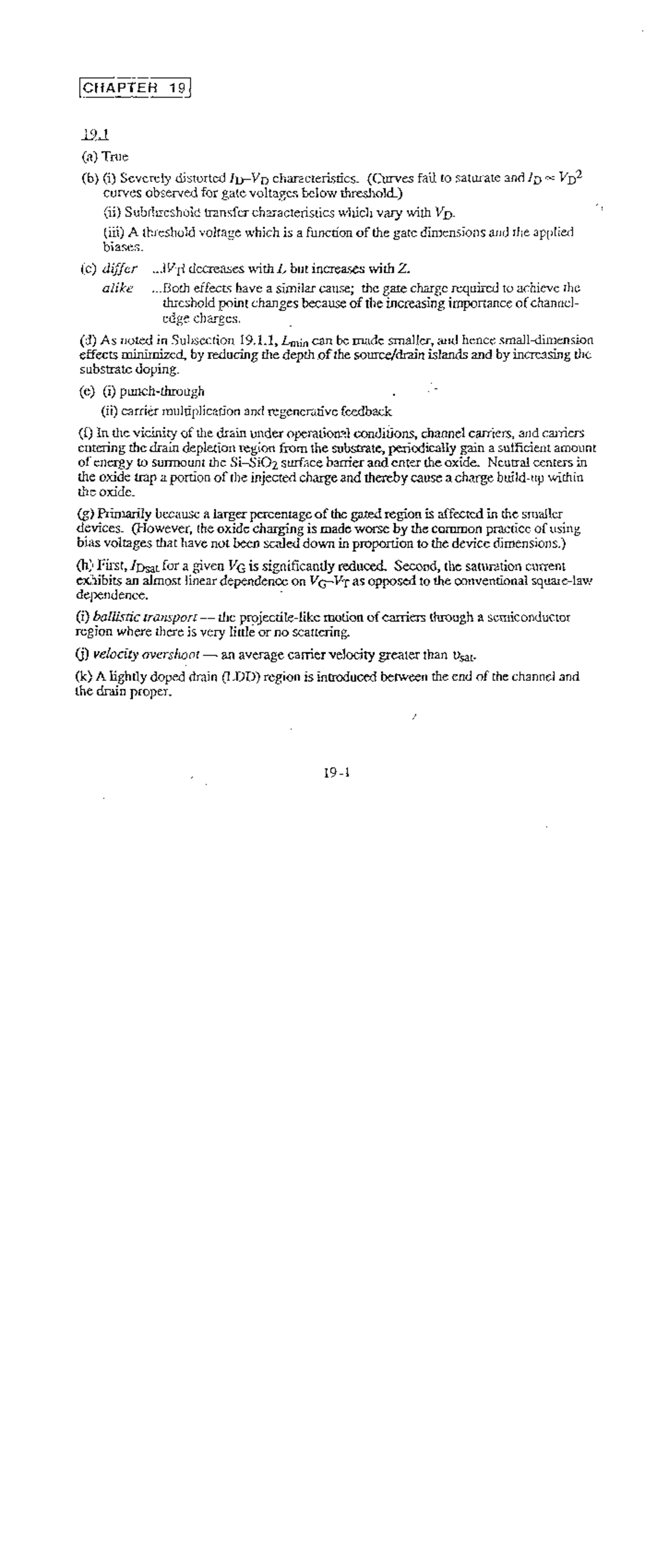 Semiconductor Device Fundamentals Chap19 Chapter 19 191 A True B I Severely Distorted