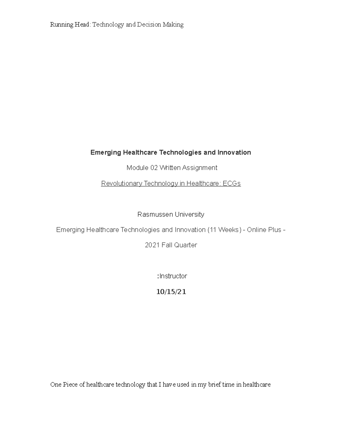 Module 02 Assignment - Technology and Decision Making 101521 - Emerging ...