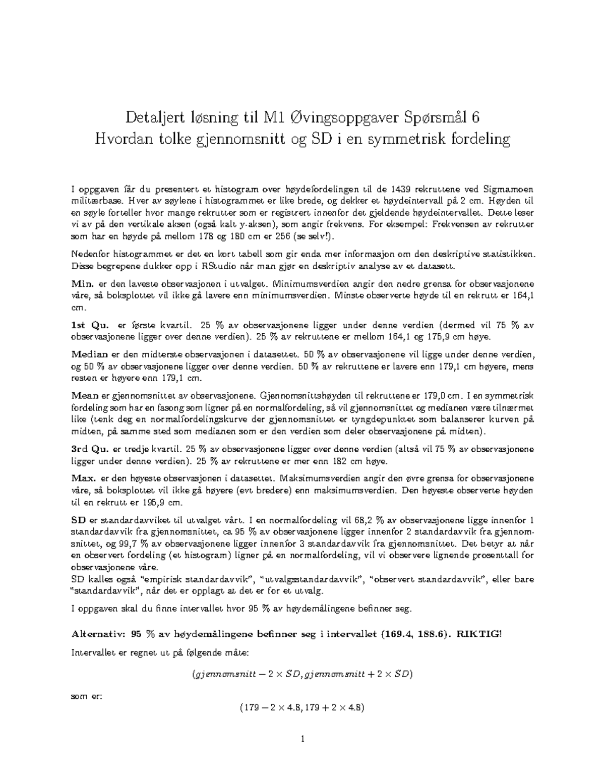 M1 losning deskriptiv statistikk mean sd symm fordeling - Detaljert ...