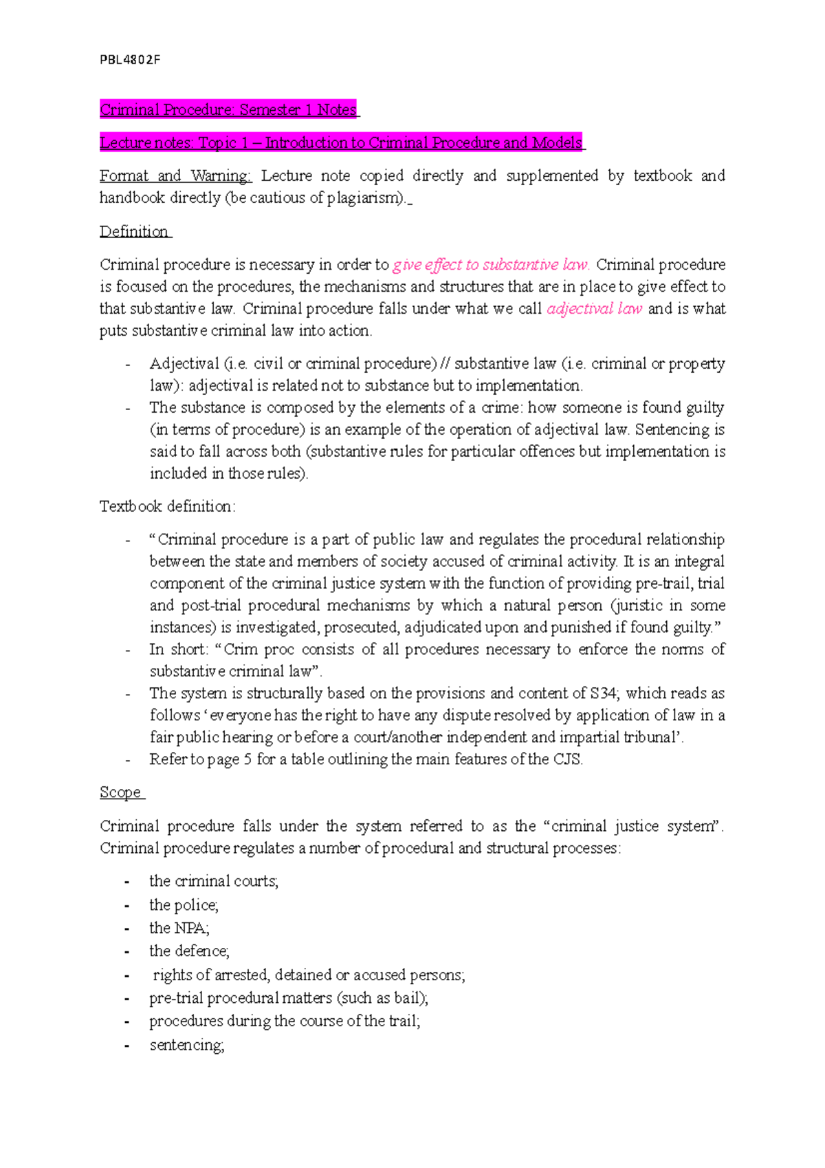 Crim procedure test notes - Criminal Procedure: Semester 1 Notes ...