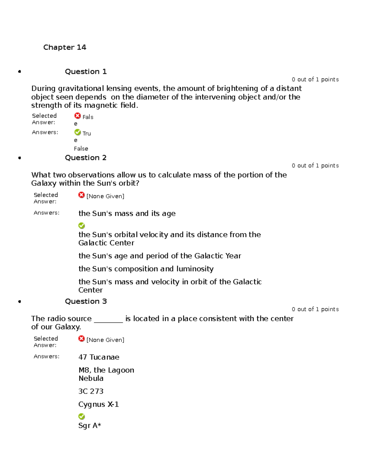 Final Answers - astronomy - Chapter 14 Question 1 0 out of 1 points ...