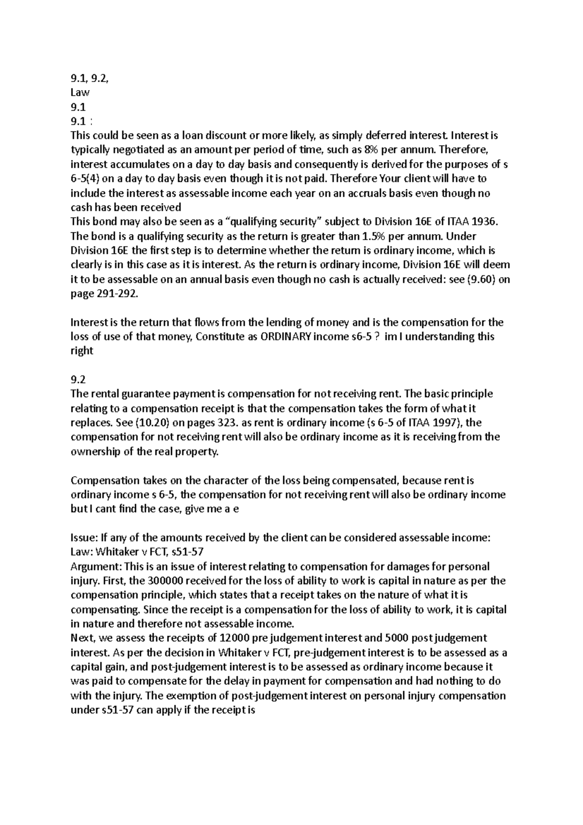 Principles of Taxation Law Questions - 9, 9, Law 9. 9： This could be ...