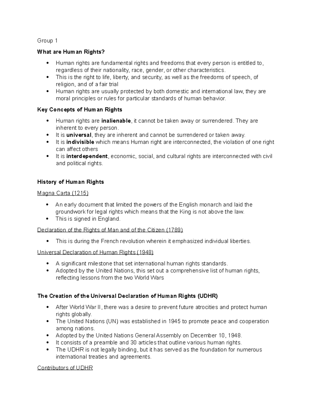 Human Rights Group 1 - HIS - Group 1 What are Human Rights? Human ...
