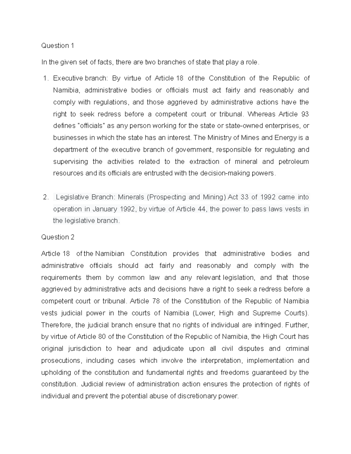Activity - Judicial review - Question 1 In the given set of facts ...