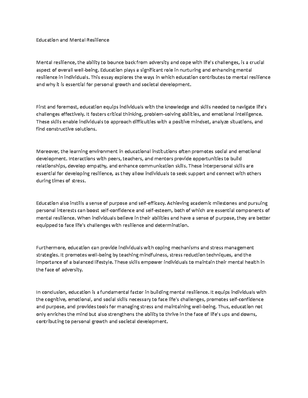 Education and Mental Resilience - Education and Mental Resilience ...