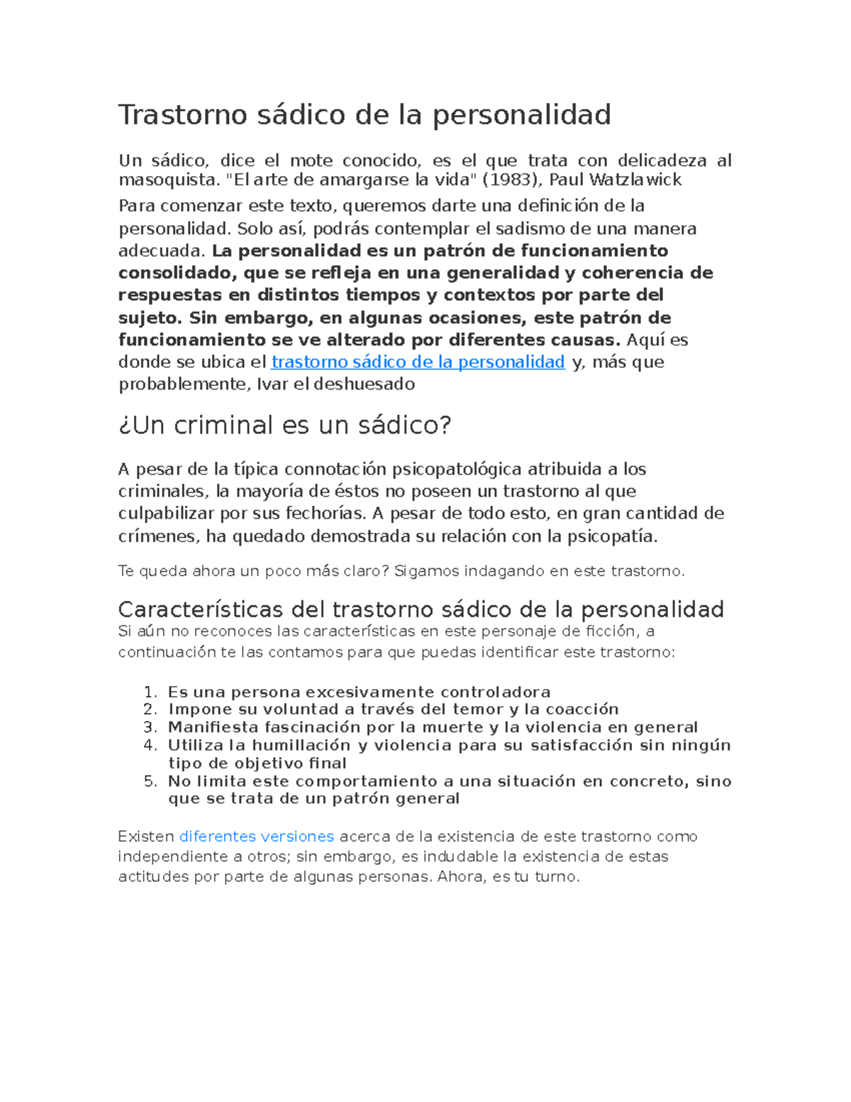 Trastorno sádico de la personalidad - Trastorno sádico de la ...