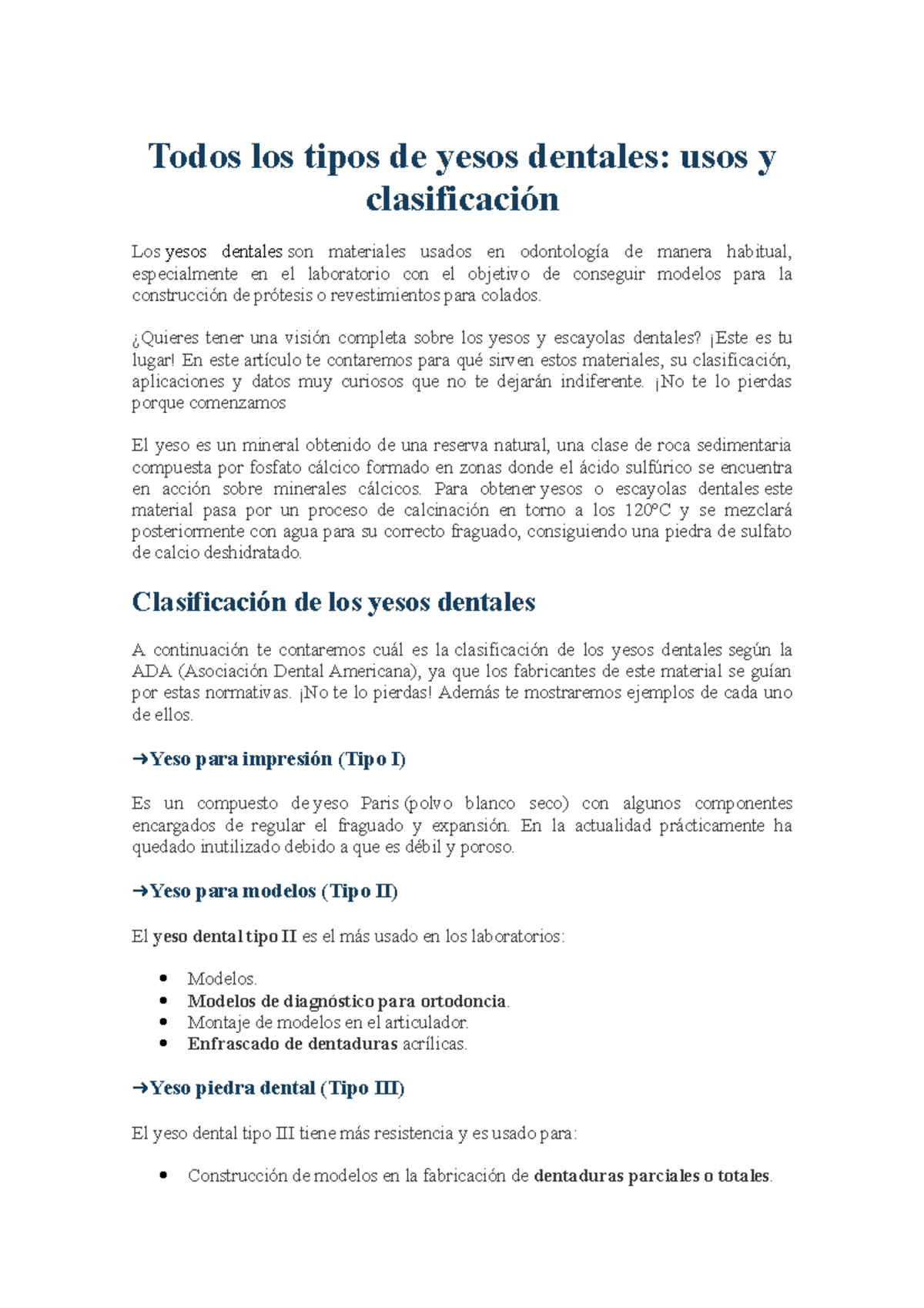 Todos los tipos de yesos dentales - ¿Quieres tener una visión completa ...