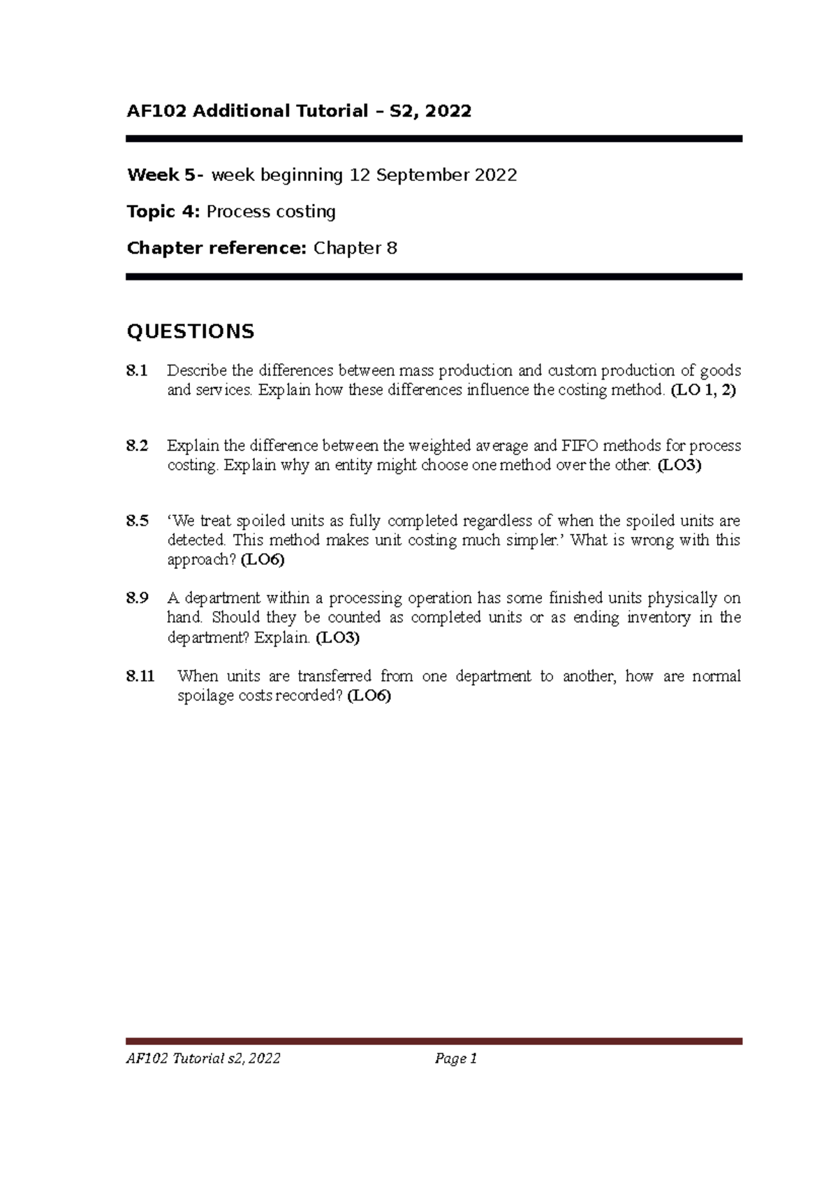 Topic 4 Tutorial Questions - AF102 Additional Tutorial – S2, 2022 Week ...