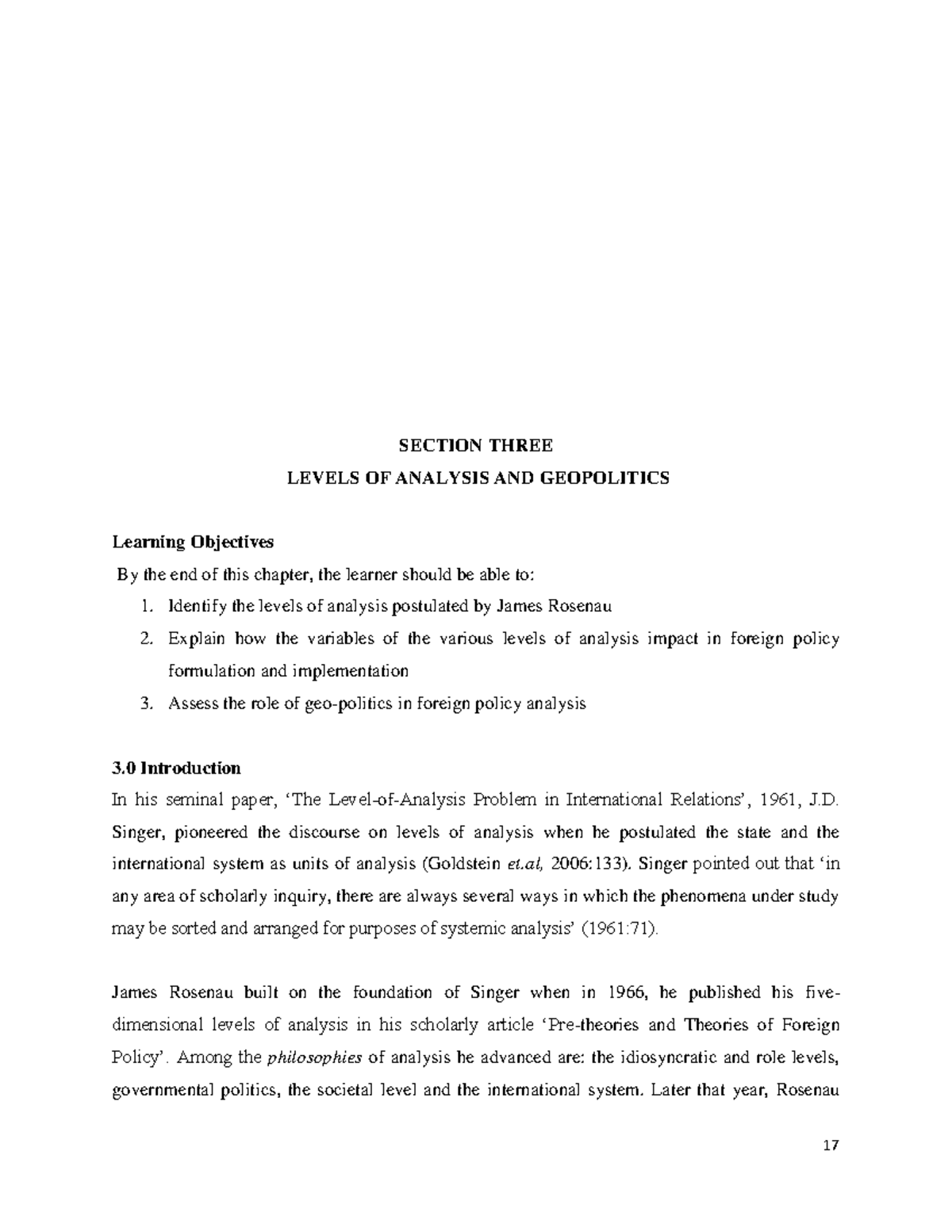 Levels of Analysis Notes (1)-17-26 - SECTION THREE LEVELS OF ANALYSIS ...