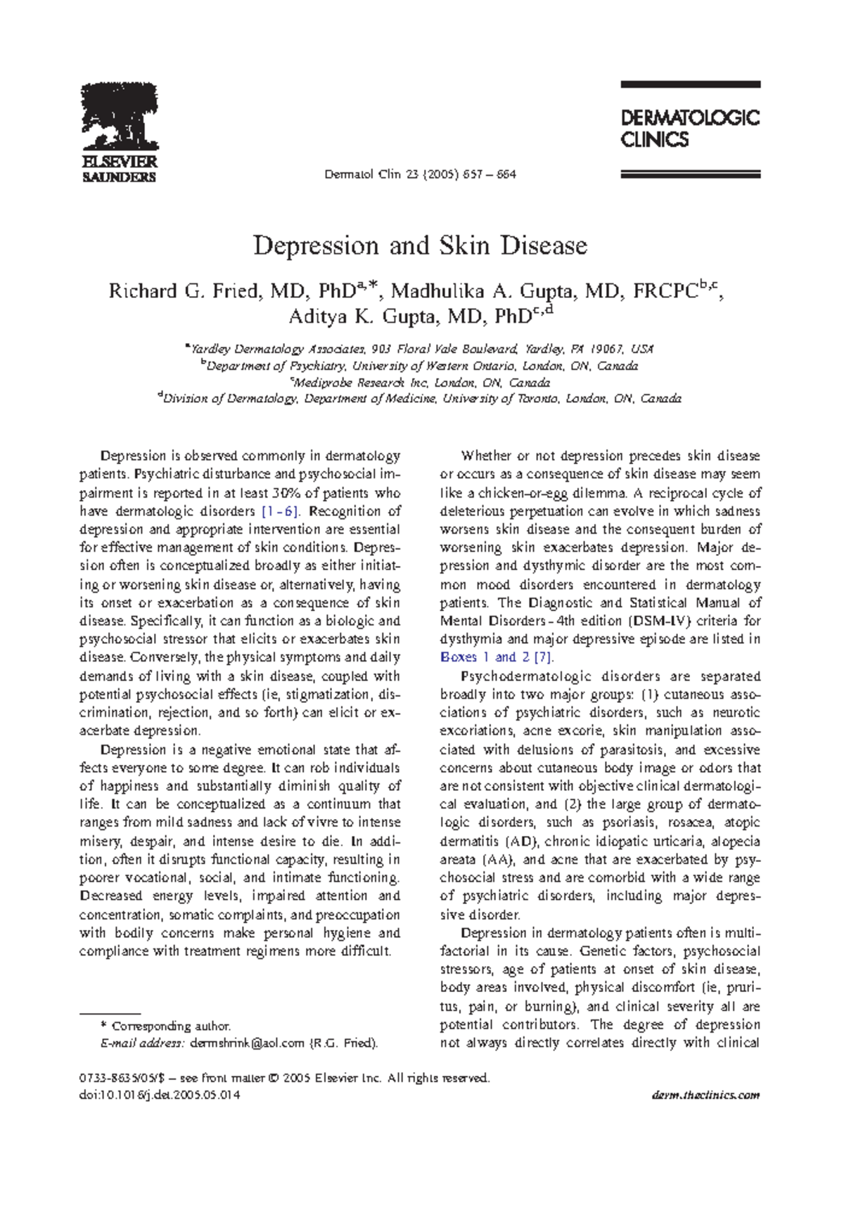 Depression and skin disease - Depression and Skin Disease Richard G ...